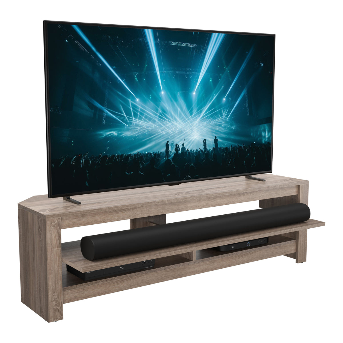AVF Calibre Sound 1.4m TV Stand with Sliding Shelf - Rustic Sawn Oak ...