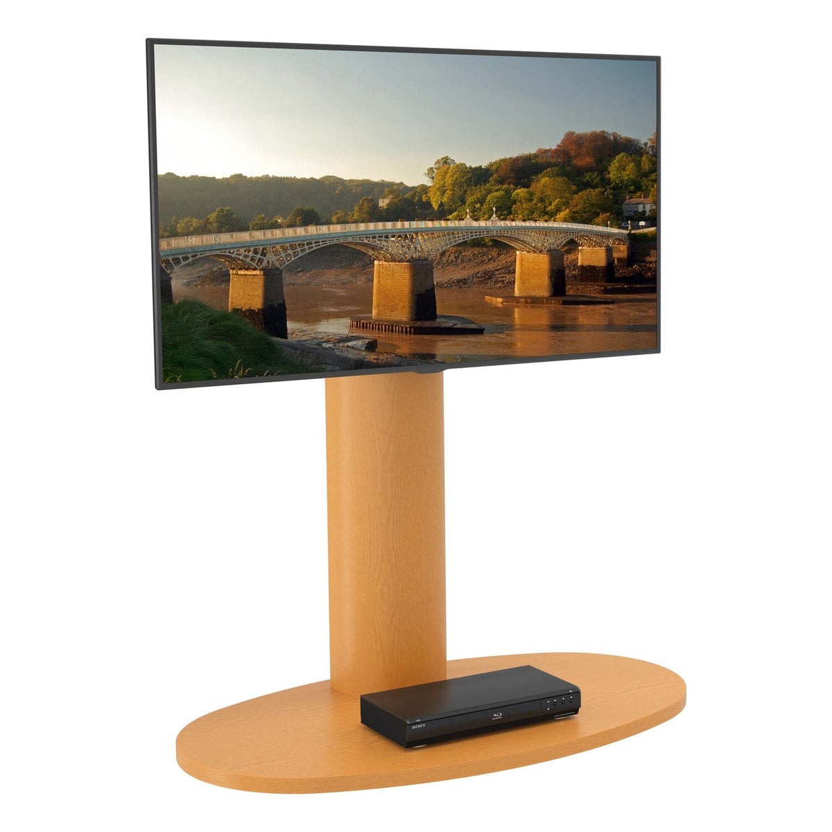 AVF Wooden Column Freestanding Oval Pedestal TV Stand, for TVs 32-65 ...