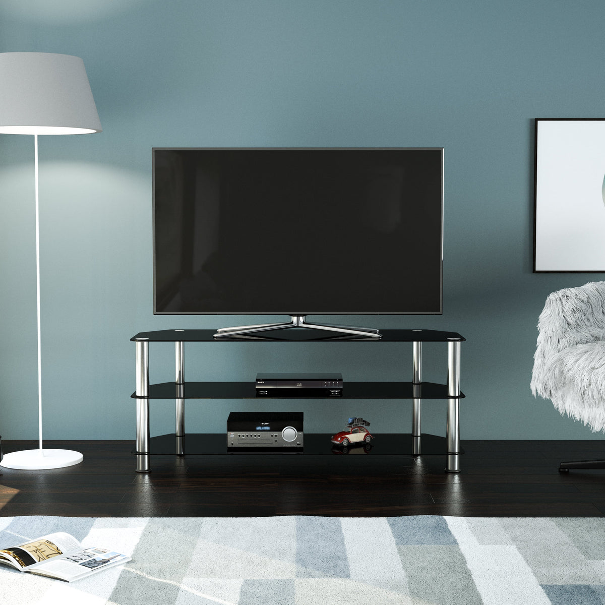 AVF Classic 1.25m Glass Corner TV Stand - Black & Chrome – AV4Home