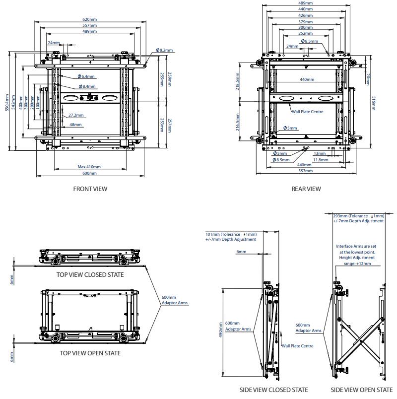 B-Tech BT8310XL Heavy Duty Recessed Pop Out TV Bracket for TVs up to 1 ...
