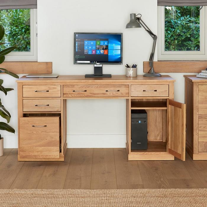 Baumhaus Mobel Oak Twin Pedestal Computer Desk (COR06C) – AV4Home